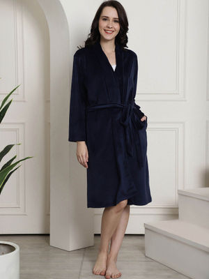 Buy Secret Wish Navy Blue Velvet Robe Online