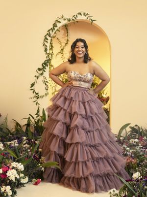 Buy Saanjh by Lea Leya Ruffle Tulle Hand-embroidered Corset Gown Online