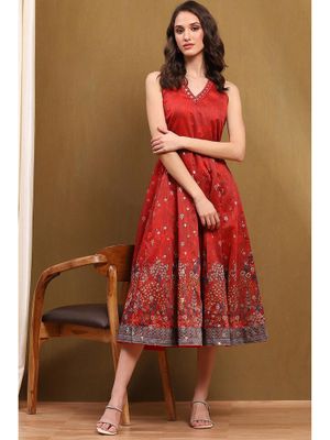 Buy Biba Womens Red Dupion Dress with Belt (Set of 2) (32) Online