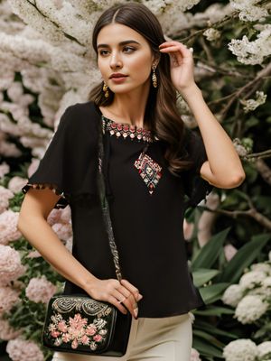 Buy Taurus Black Embroidered Dobby Top Online