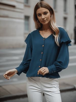 Buy Taurus Teal Solid Crepe Top Online