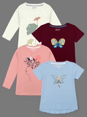 Buy HELLCAT Girls Multi-color Printed T-shirts (Pack of 4) Online