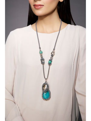 Buy Rhea Turquoise Crystal Pendant Long Necklace Online