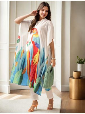 Buy Gahan Cotton Blend Animal Printed White Kaftan Style Co-Ord (Set of ...
