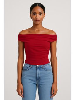 Buy Cider Pink Off Shoulder Ruched Zipper Crop Top (XXS) Online