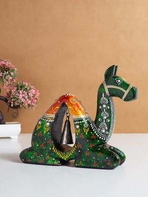 Buy Golden Peacock Green Hand-Painted Camel Shaped Bell Showpiece Online