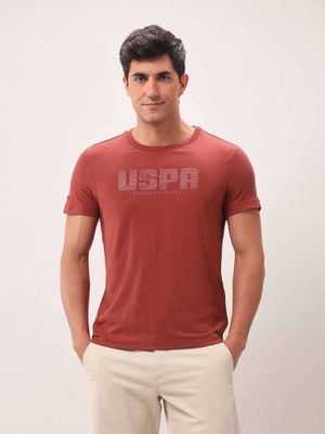 Buy U.S. Polo Assn. Denim Co. Men Rust Half Sleeves Round Neck T-Shirt ...