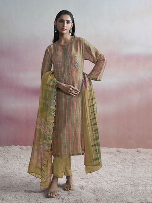 Buy SPRAHA Roop Light Mehendi Shimmer Tissue Kurta with Pant and ...