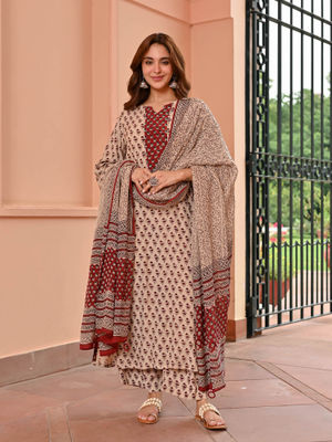 Buy Bunaai Delight Handblock Suit Set (Set of 3) (XS) Online