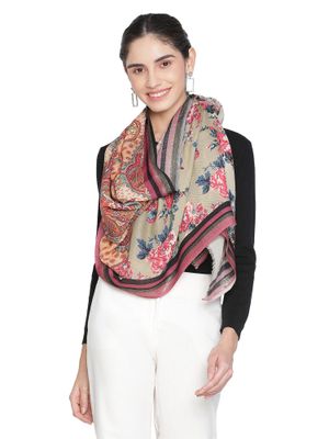 Buy Shingora Multicolour Wool Floral Fringed Stole for Women online