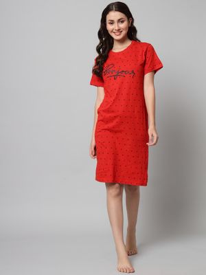 Buy SEPHANI Red Polka Dot Night Dress (S) Online