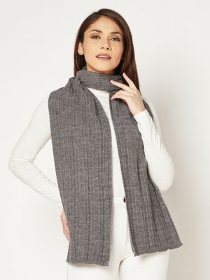 Buy KnitStudio Grey Self Design Knitted Muffler Online