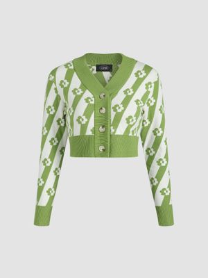 Buy Cider Floral Print Cropped Cardigan Online
