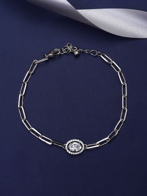 Buy Designbox Interlock Chain Bracelet with Oval CZ Stone Online