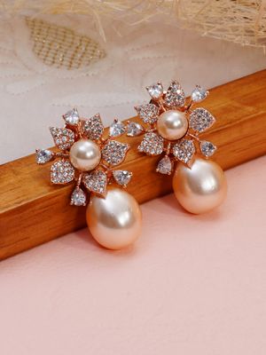 Designbox Earrings : Buy Designbox Statement Pearl Earrings with CZ ...
