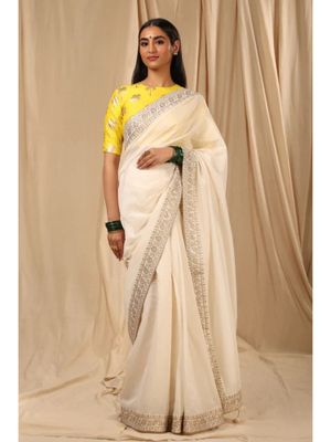 Buy Masaba Ivory Lily Saree with Unstitched Blouse Online