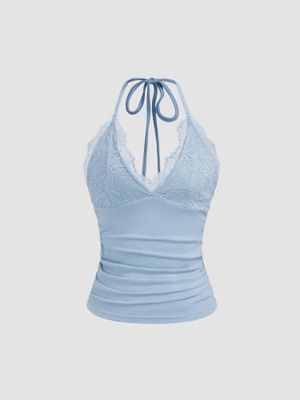 Buy Cider Halter Neckline Solid Backless Crop Top (S) Online