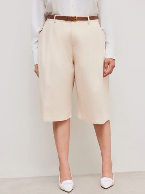 Buy Cider Linen-blend Mid Rise Solid Pocket Pleated Capri Shorts With Belt Curve & Plus (0XL) Online