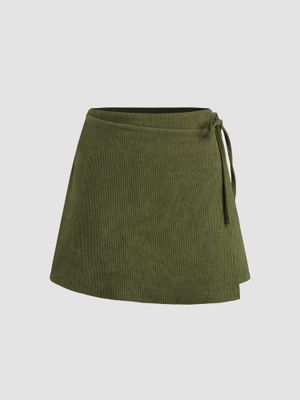 Buy Cider Corduroy Mid Rise Solid Knotted Mini Skirt (XS) Online