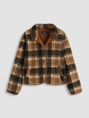 Buy Cider Plaid Teddy Fleece Jacket (XS) Online