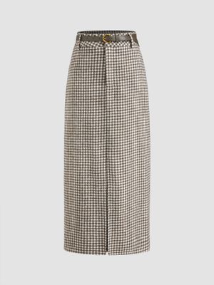 Buy Cider Cotton-blend Mid Rise Houndstooth Maxi Skirt With Belt (XXS) Online