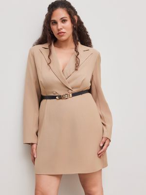 Buy Cider Collar Solid Blazer Mini Dress With Belt Curve & Plus (0XL) Online