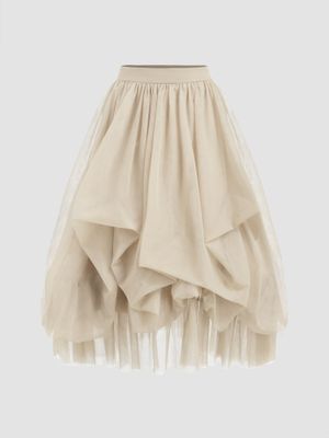 Buy Cider Mesh Mid Rise Ruffle Tulle Maxi Skirt (S) Online