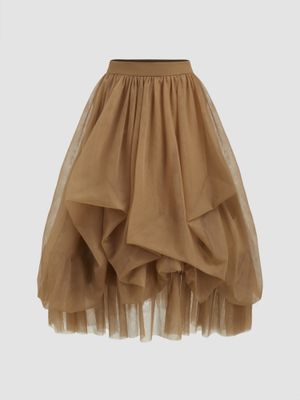 Buy Cider Mesh Mid Rise Ruffle Tulle Maxi Skirt (XXS) Online