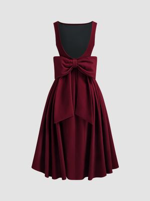Buy Cider Velvet Boat Neck Bowknot Backless Midi Dress (XS) Online