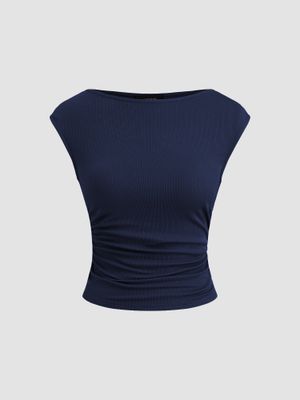 Buy Cider Boat Neck Solid Ruched Tank Top (S) Online