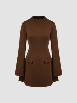 Buy Cider High Neck Solid Long Sleeve Mini Dress (XXS) Online