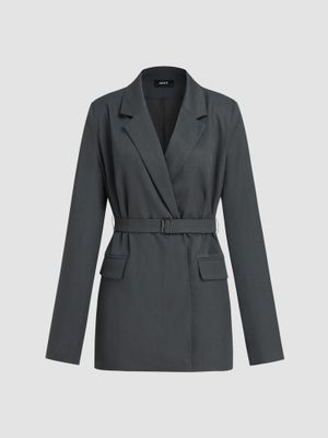 Buy Cider Collar Solid Pocket Oversized Blazer With Belt (S) Online