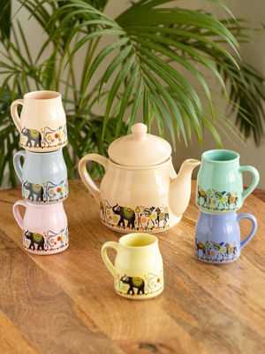 Buy ExclusiveLane Elephant Motif Handcrafted Ceramic 6 Tea Cups ...