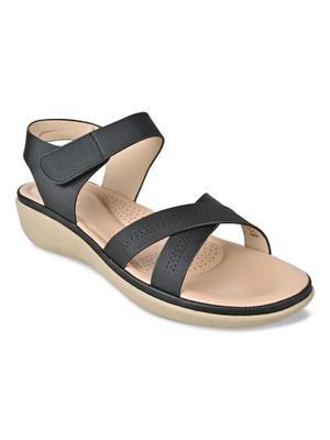 Buy ROCIA Black Women Solid Comfort Flat Sandals Online