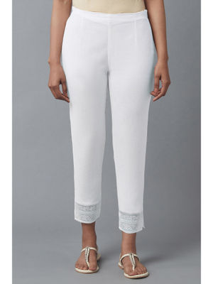 Buy WISHFUL by W White Solid Slim Pant Online
