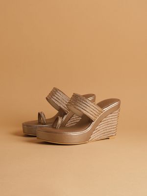 Buy Eridani Embellished Rose Gold Myraa Wedges Online
