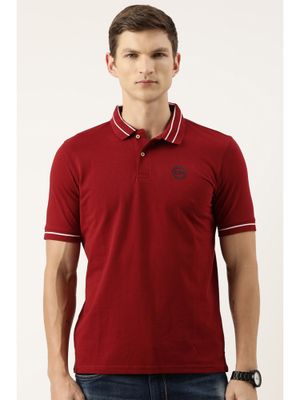 Buy Peter England Men Maroon Solid Polo T-Shirt Online