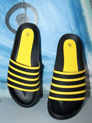 Buy Carlton London Striped Black & Yellow Sliders Online