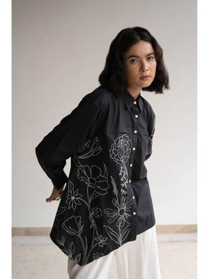 Buy ORIGANI Blossom Black Embroidered Shirt (XS) Online