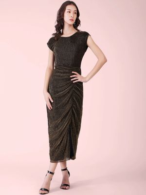 Buy FABLE STREET Black Lurex Metallic Bodycon Midi Dress Online