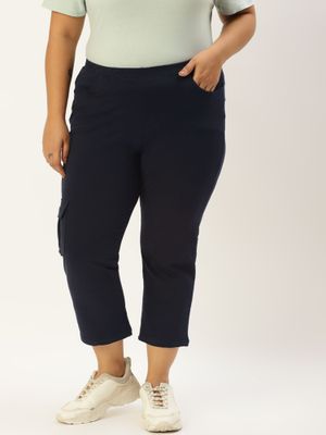 Buy theRebelinme Plus Size Womens Navy Blue Solid Color Straight Fit ...