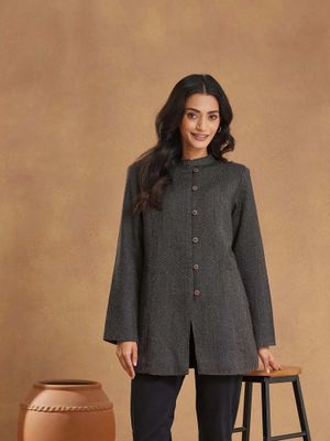 Buy Fabindia Grey Wool Hand Woven Coat (M) Online