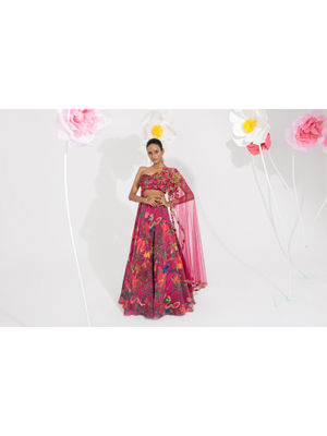 Buy Muskan Aggarwal Amelia Pink Embellished Blouse and Lehenga (Set of ...