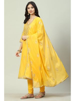 Buy Biba Yellow Embroidered Suit (Set of 3) Online