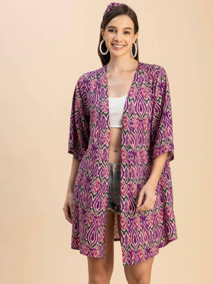 Buy Moomaya Women Comfortable Fit Rayon Printed Purple Shrug Online