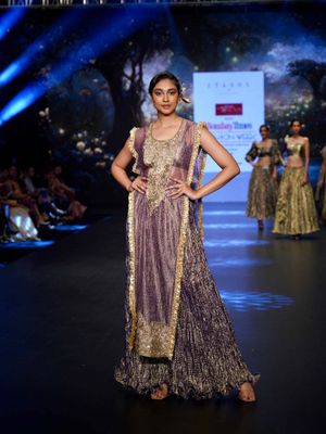 Buy Etasha by Asha Jain Purple Mesh Palazzo with Bustier and Cape (Set ...