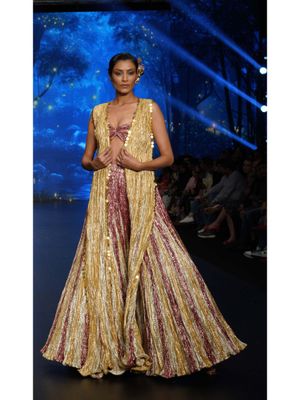 Buy Etasha by Asha Jain Multi-Colour Bustier with Palazzo and Cape (Set ...