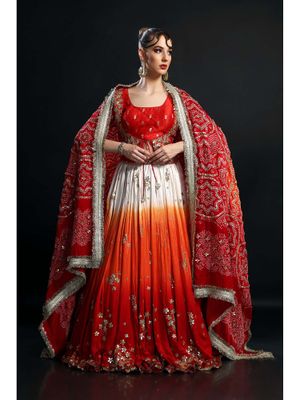 Buy Etasha by Asha Jain Red Classic Lehenga with Blouse, Dupatta and Jacket (Set of 4) (XS) Online