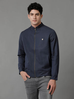 Buy Linen Club Blue Solid Full Sleeve All Season Linen Jacket for Men ...
