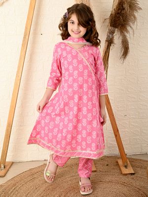 Buy Lilpicks Floral Printed Angrakha Kurta with Dupatta (Set of 3) Online